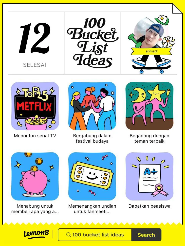 Yuk, cek 100 ide bucket list! | Galeri diposting oleh ahmadi | Lemon8