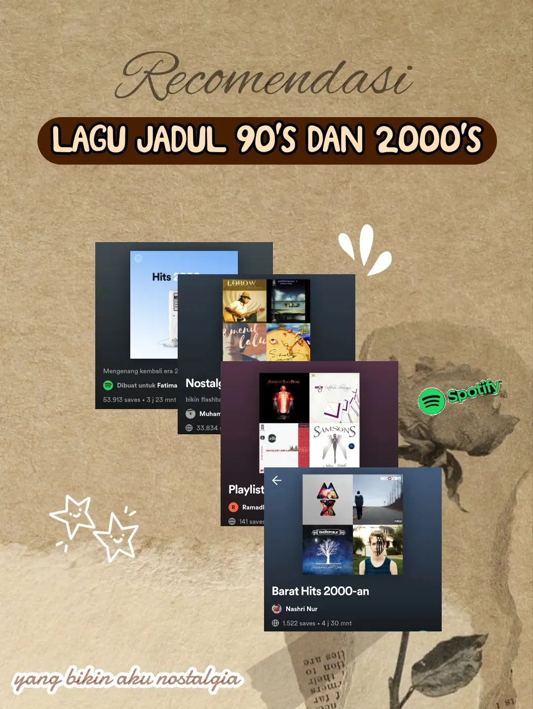 Rekomendasi Playlist Lagu Jadul 90's dan 2000's | Galeri diposting oleh Nur Fatma | Lemon8