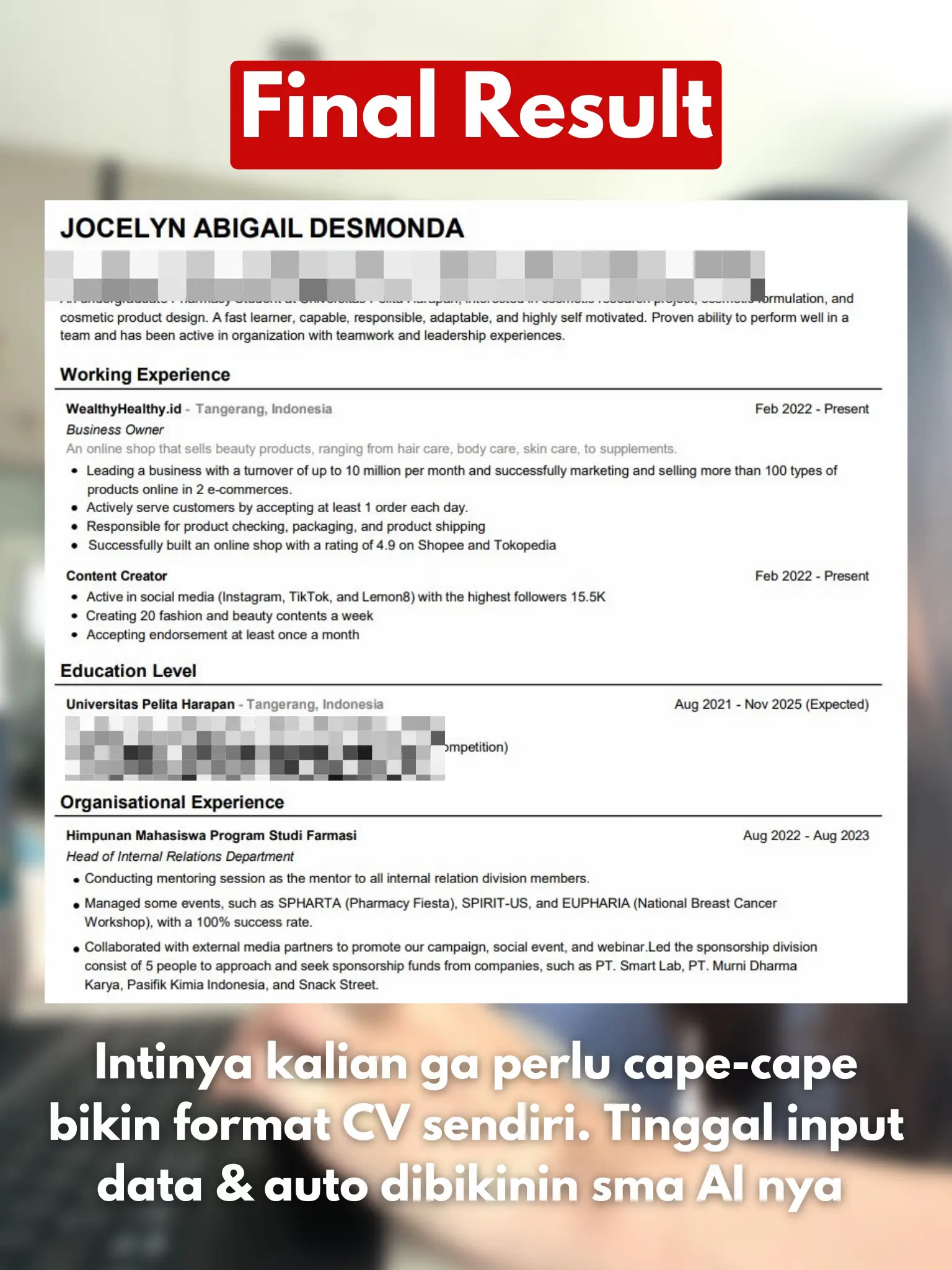 TIPS BIKIN CV ANTI RIBET! CUKUP PAKAI AI INI AJA🤩‼️ | Galeri diposting oleh 𝓙𝓸𝓬𝓮𝓵𝔂𝓷 | Lemon8