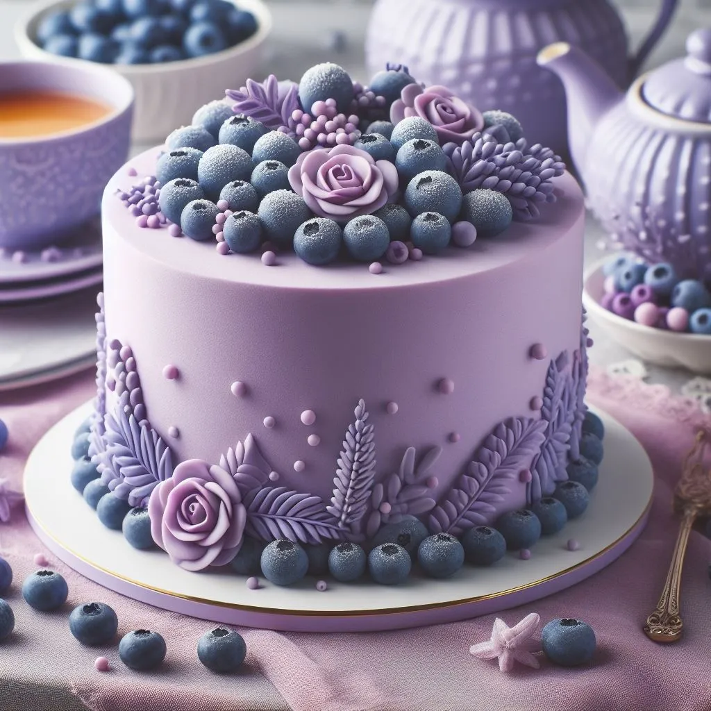 🎂🍰 Cake color violet have blueberry on table 🫐🟣 | แกลเลอรีที่โพสต์โดย ...
