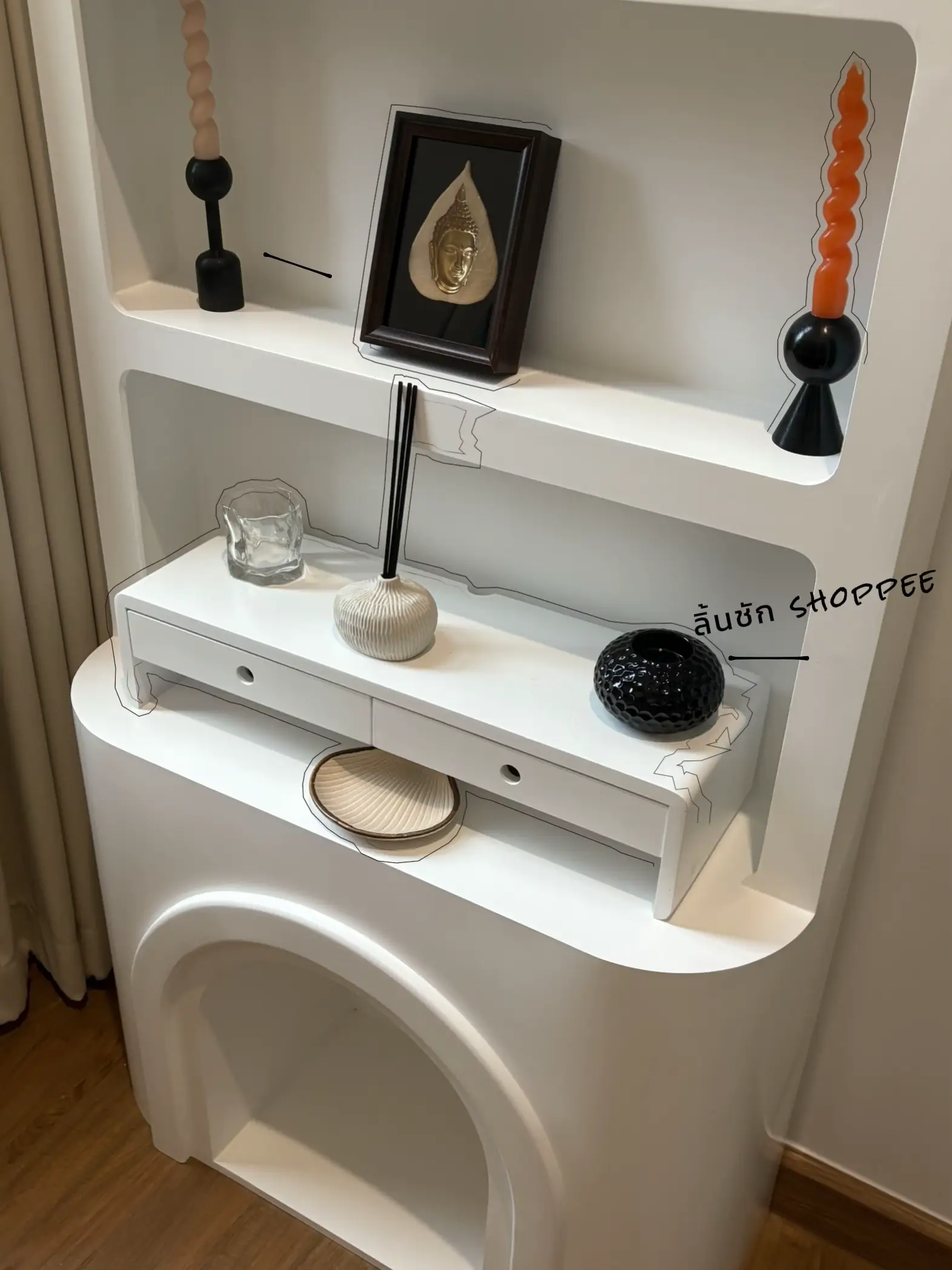 หิ้งพระ ที่ไม่ใช่แค่หิ้งพระ แต่ทำให้ห้องมู๊ดดีขึ้น 100% | แกลเลอรีที่โพสต์โดย rawee.roooom | Lemon8