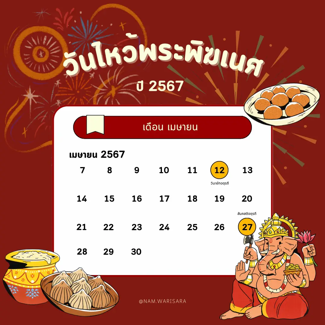 วันไหว้พระพิฆเนศ 4เดือนแรกของปีนี้ 2567 | แกลเลอรีที่โพสต์โดย Namwarisara | Lemon8