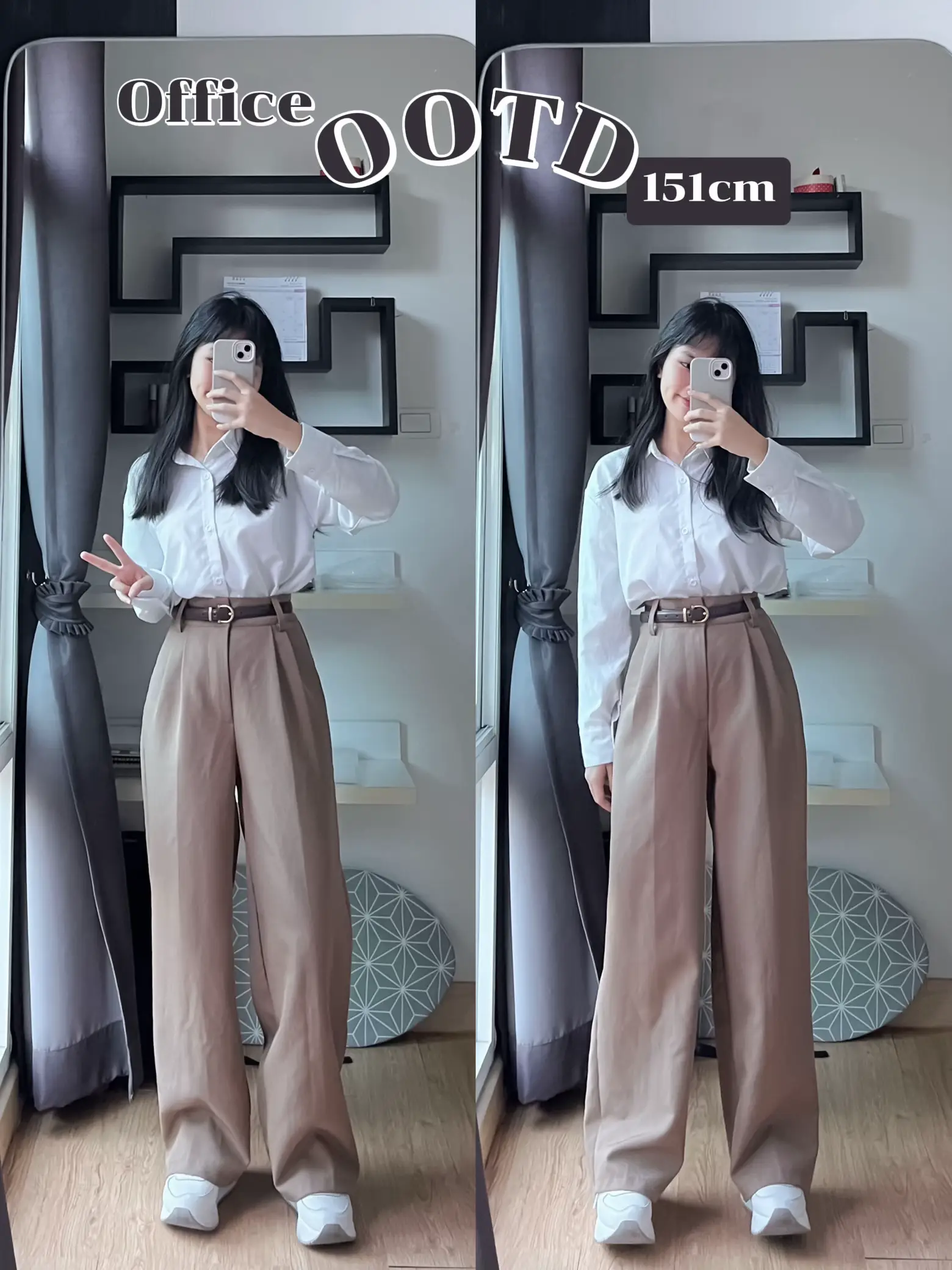 Office OOTD 150cm𐚁แมทช์เชิ้ตขาวกับกางเกงสีครีม🧁 | แกลเลอรีที่โพสต์โดย Boxofsher 🥨 | Lemon8