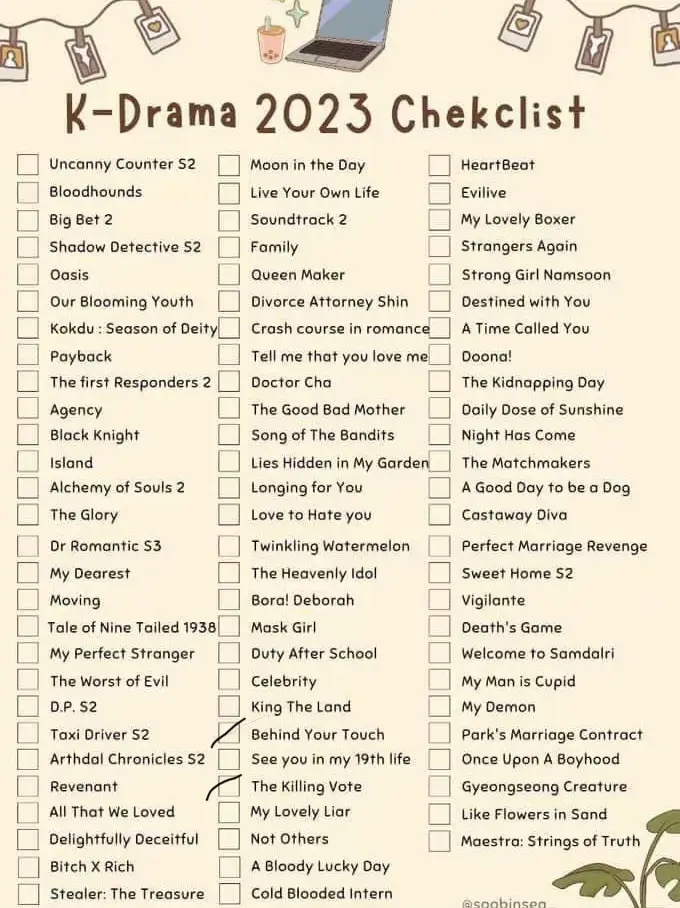kdrama checklist 2023 template - Carian Lemon8