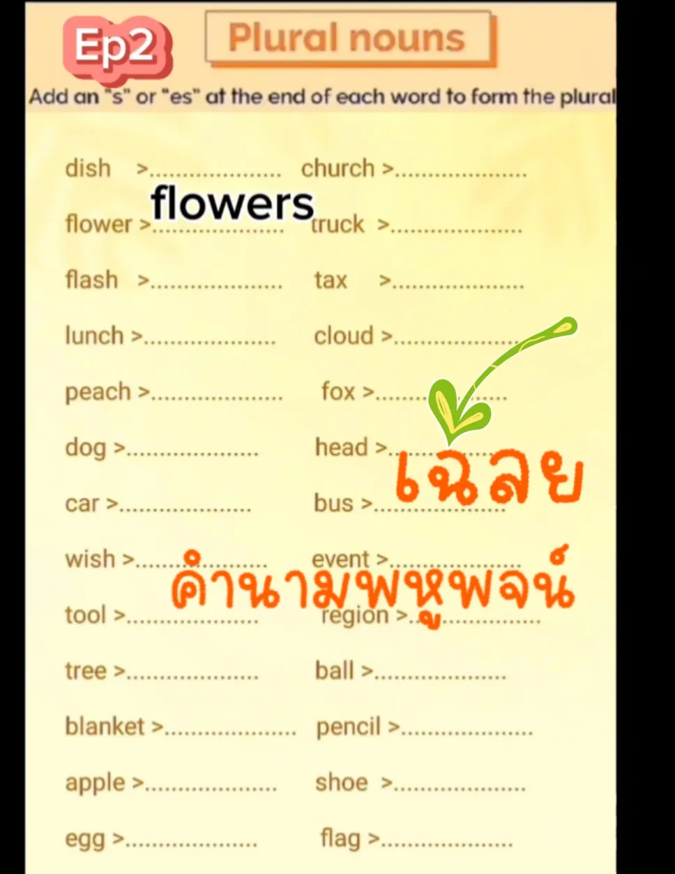เฉลย คำนามพหูพจน์ (Plural Nouns)Ep2 | วิดีโอที่เผยแพร่โดย PMuay | Lemon8