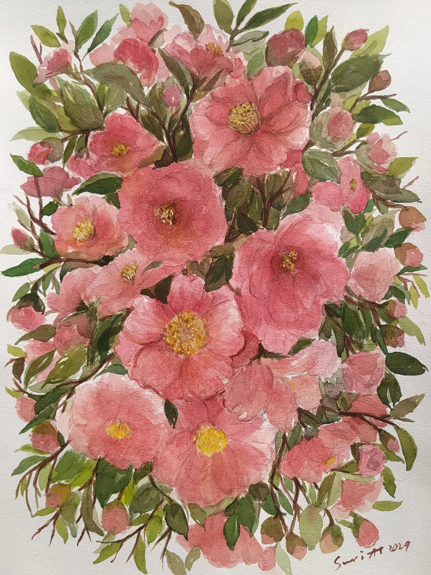 lukisan cat air bunga kamelia | Galeri diposting oleh sari atika | Lemon8