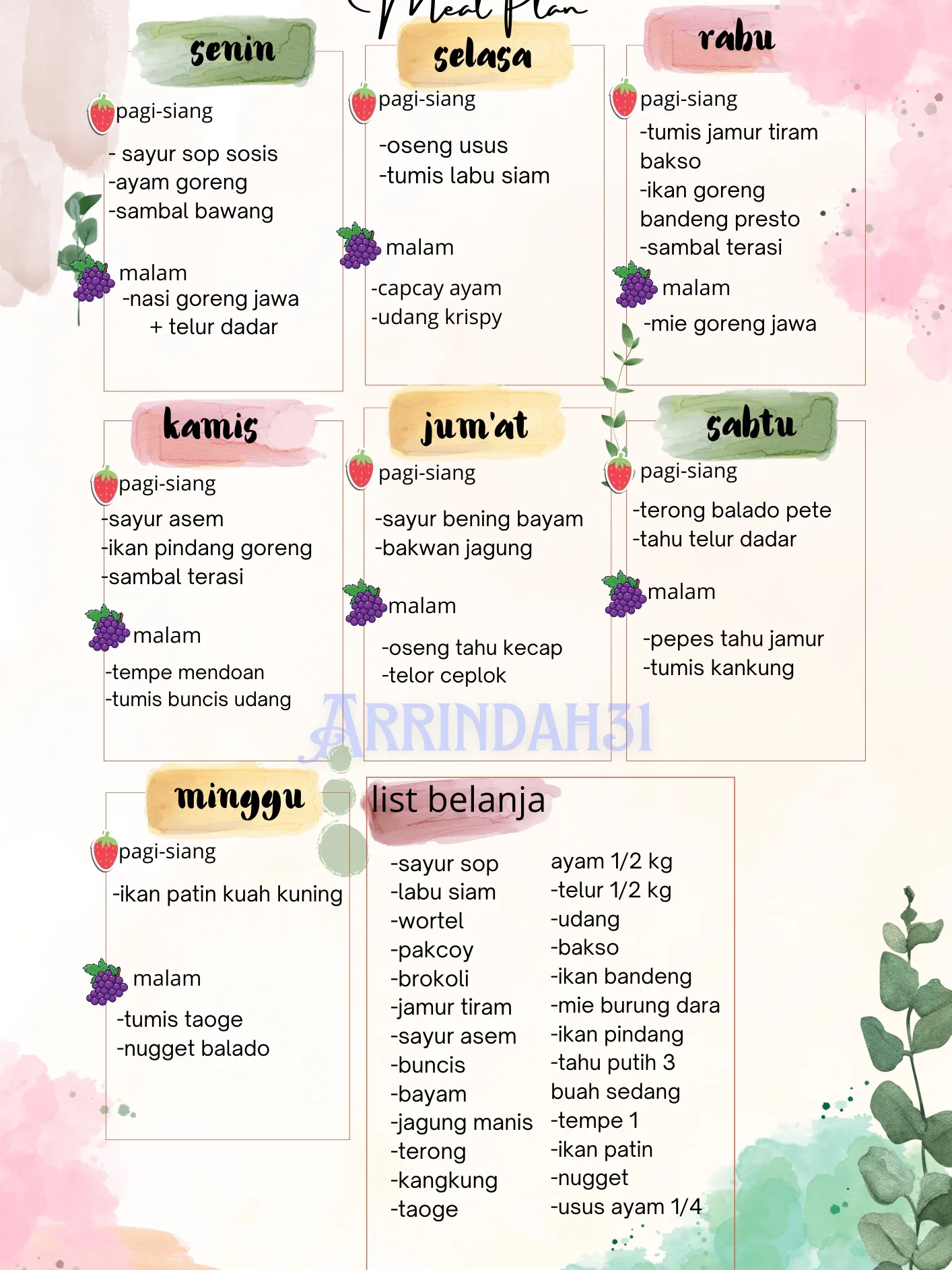 INSPIRASI MENU HARIAN UNTUK SEMINGGU | Galeri diposting oleh Ernalia Rosita | Lemon8