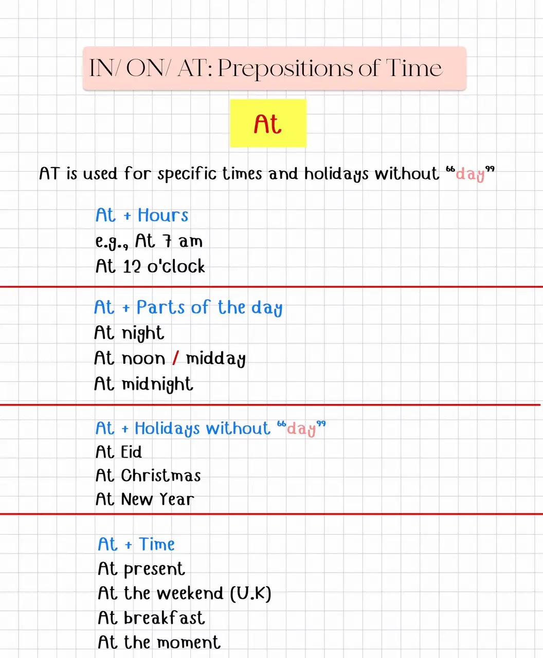 IN / ON / AT : Prepositions of Time | แกลเลอรีที่โพสต์โดย Lauren | Lemon8