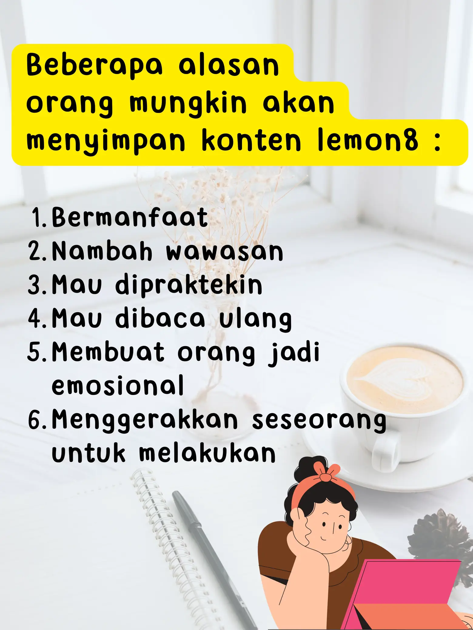 Tips Biar Konten Lemon8mu Disimpan | Galeri diposting oleh Ajar Hayu | Lemon8