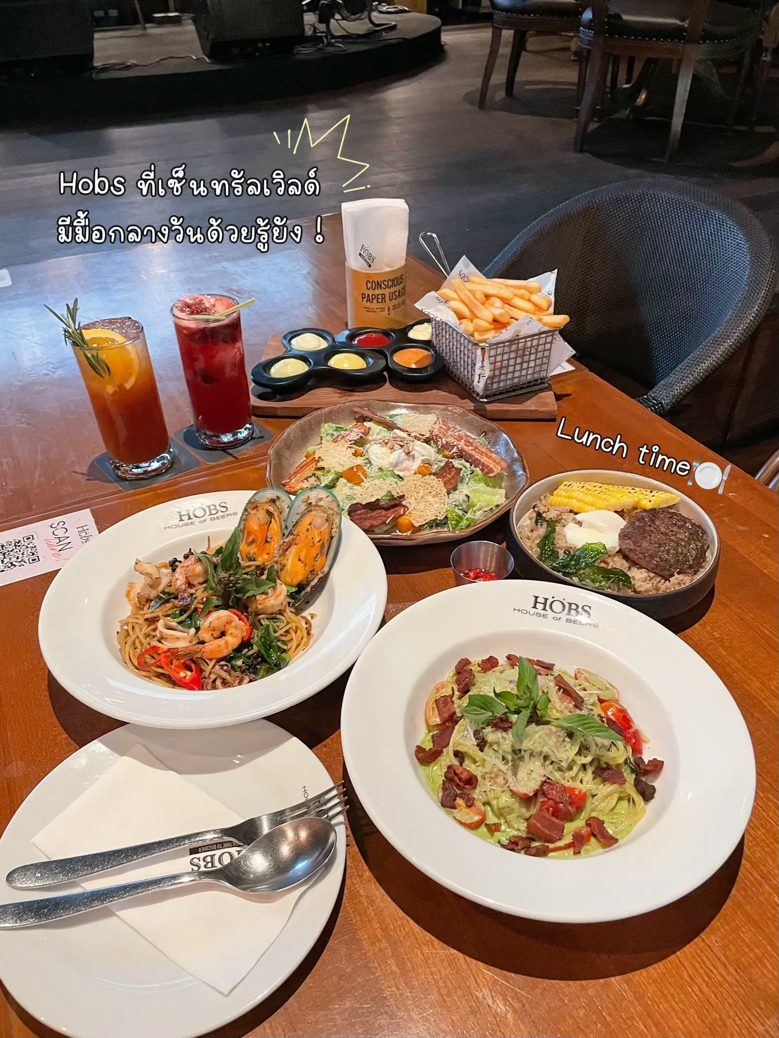 🍝มื้อกลางวัน บรรยากาศดีที่ Hobs @Groove Central World 🍽️ | แกลเลอรีที่โพสต์โดย thatpichh .* | Lemon8