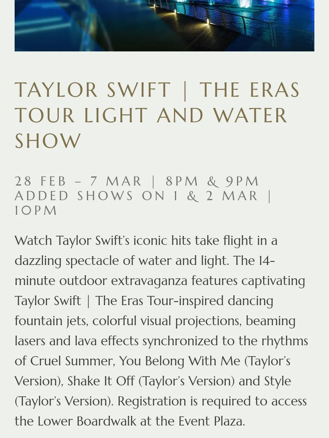 MBS x Taylor Swift Eras Tour Light & Water Show | Gallery posted by ...
