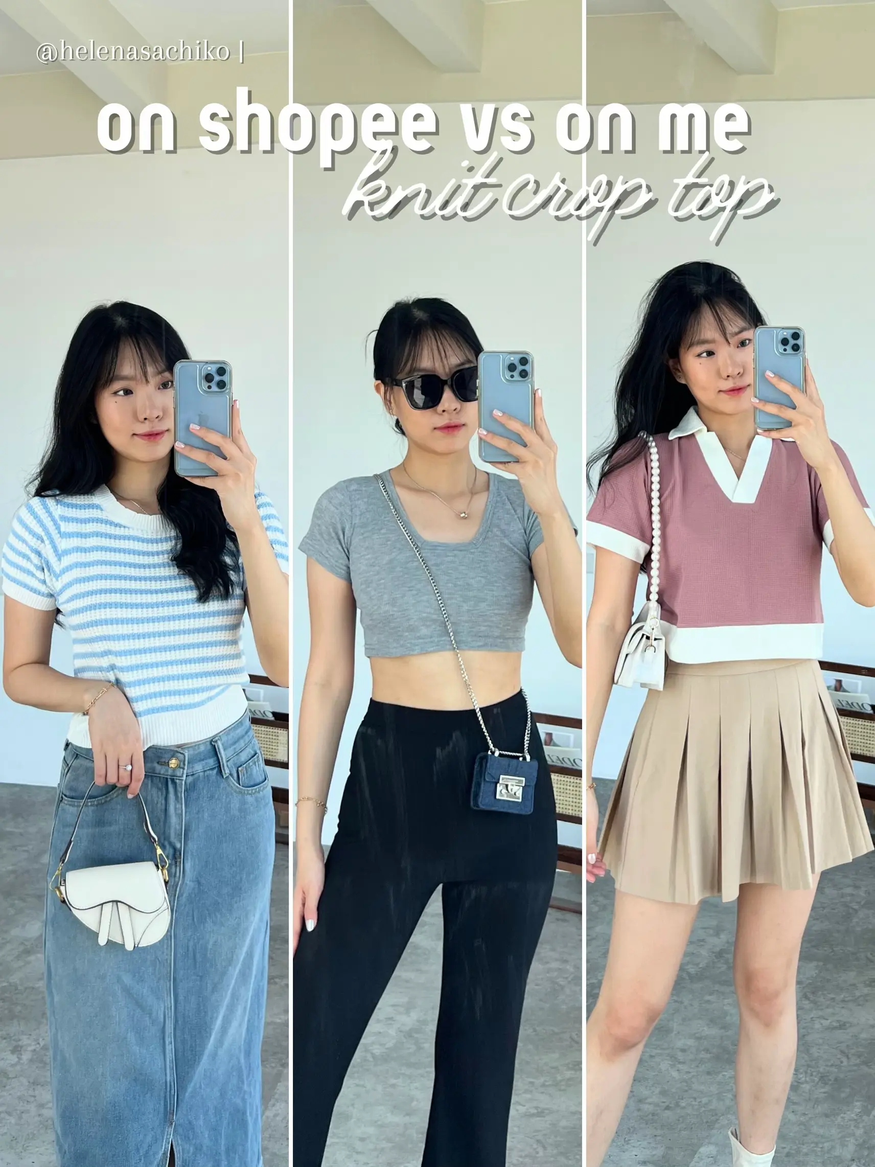 ON SHOPEE VS ON ME ♡ knit crop top haul | Galeri diposting oleh helena ...