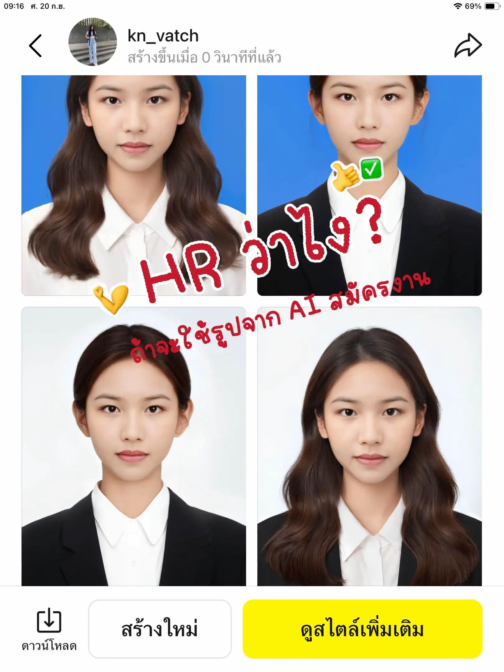 HR ว่าไง? ถ้าจะใช้รูปจาก AI สมัครงาน | แกลเลอรีที่โพสต์โดย kn_vatch | Lemon8