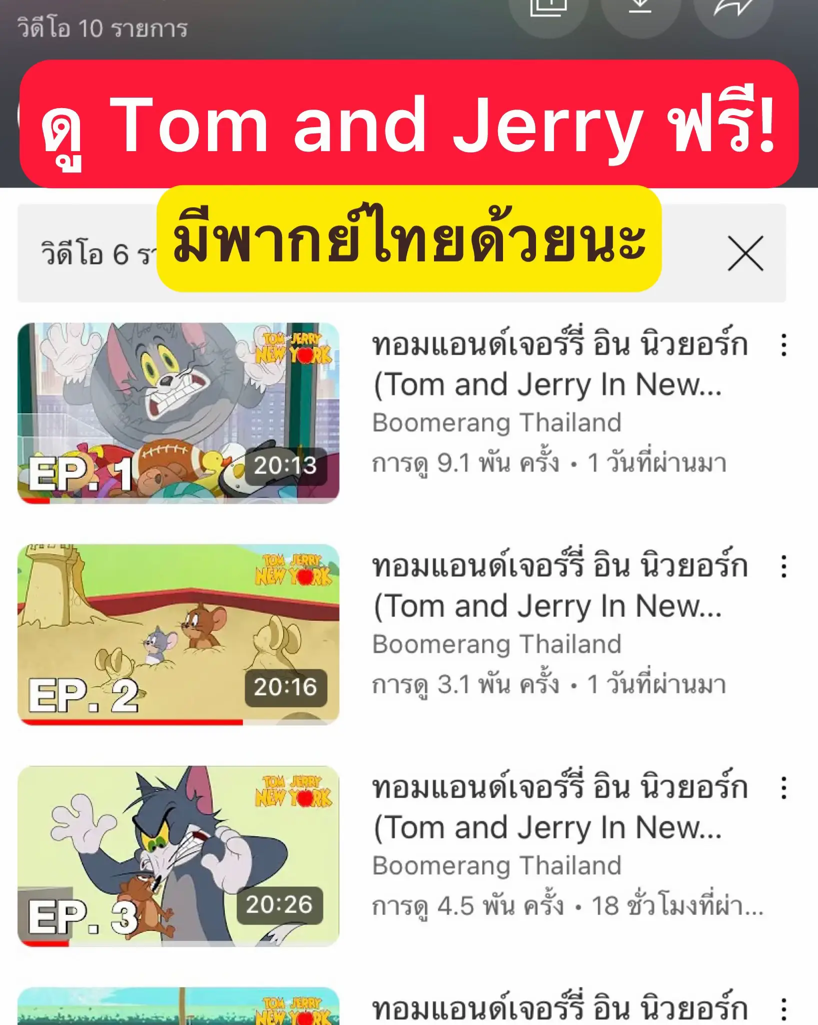 ดู Tom and Jerry ฟรี! มีพากย์ไทยด้วย | แกลเลอรีที่โพสต์โดย punpromotion | Lemon8