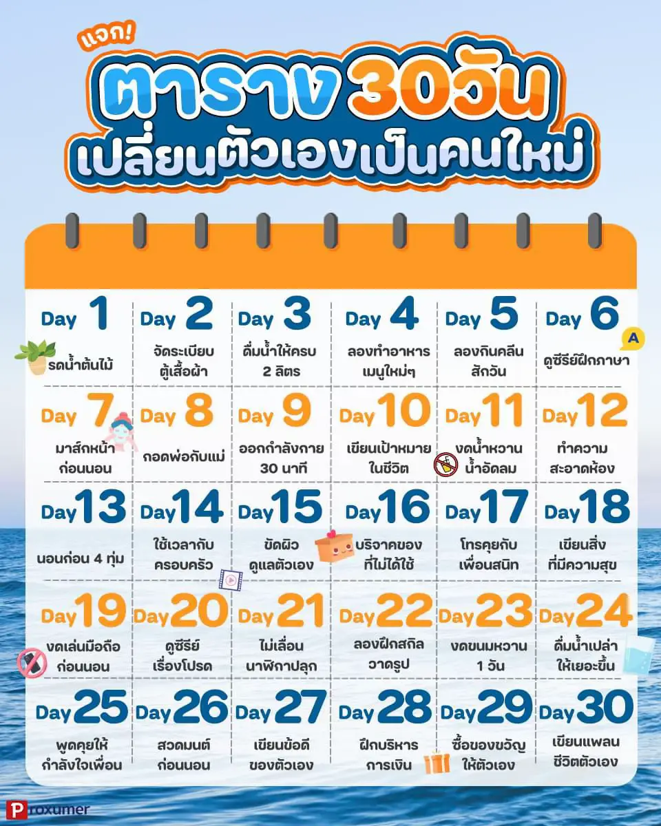 ตารางชีวิต 30 วัน เปลี่ยนตัวเองเป็นคนใหม่ | แกลเลอรีที่โพสต์โดย Proxumer | Lemon8