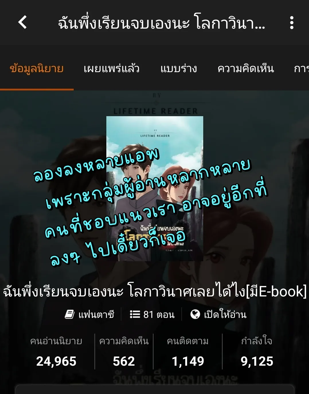 รีวิวแต่งนิยายลงเวป+รายได้ | แกลเลอรีที่โพสต์โดย LifetimeReader | Lemon8