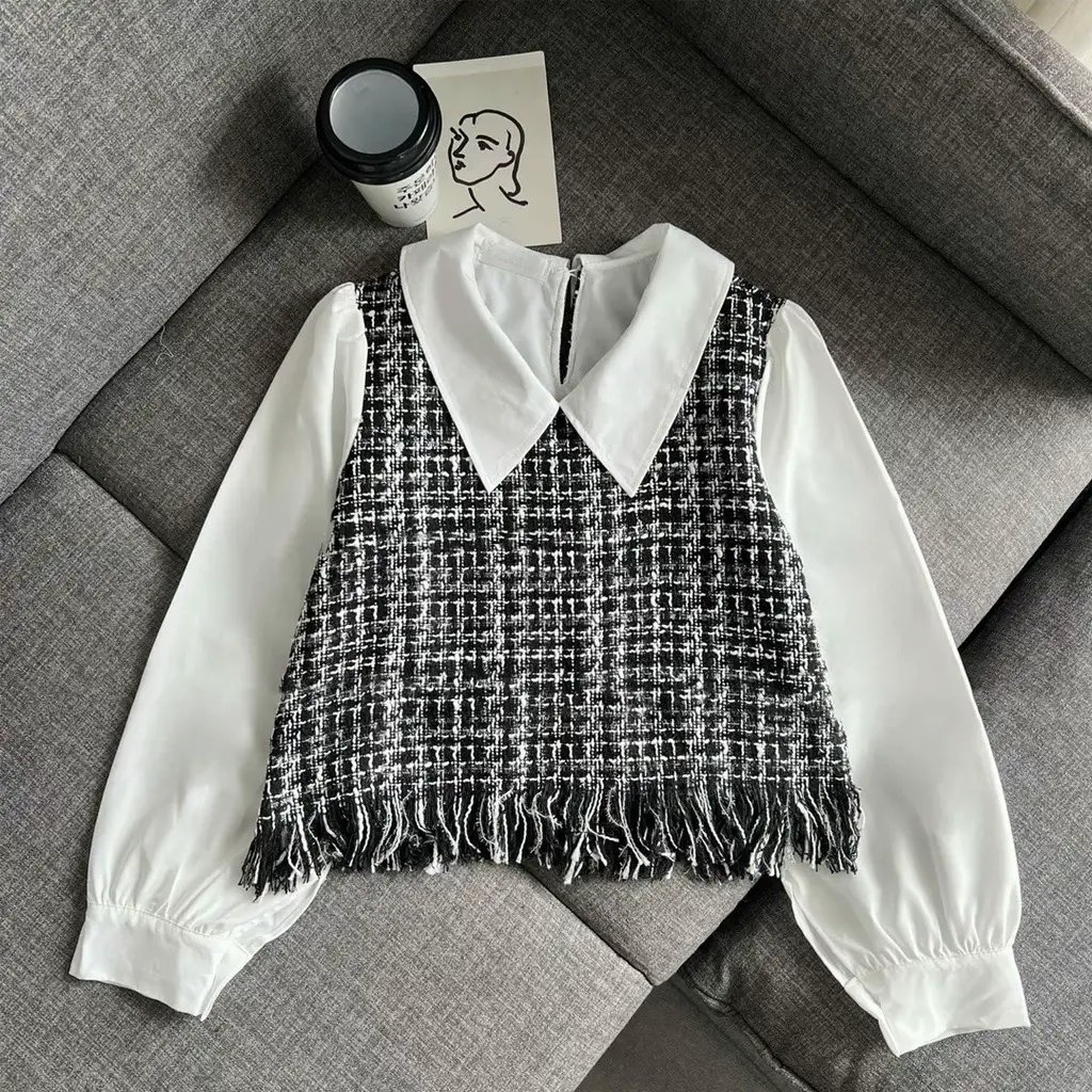 ÁO SƠ MI CỔ ĐÚC PHỐI GILE DẠ KẺ TWEED TIỀU THƯ 🍋 | แกลเลอรีที่โพสต์โดย Nhi Nhi | Lemon8