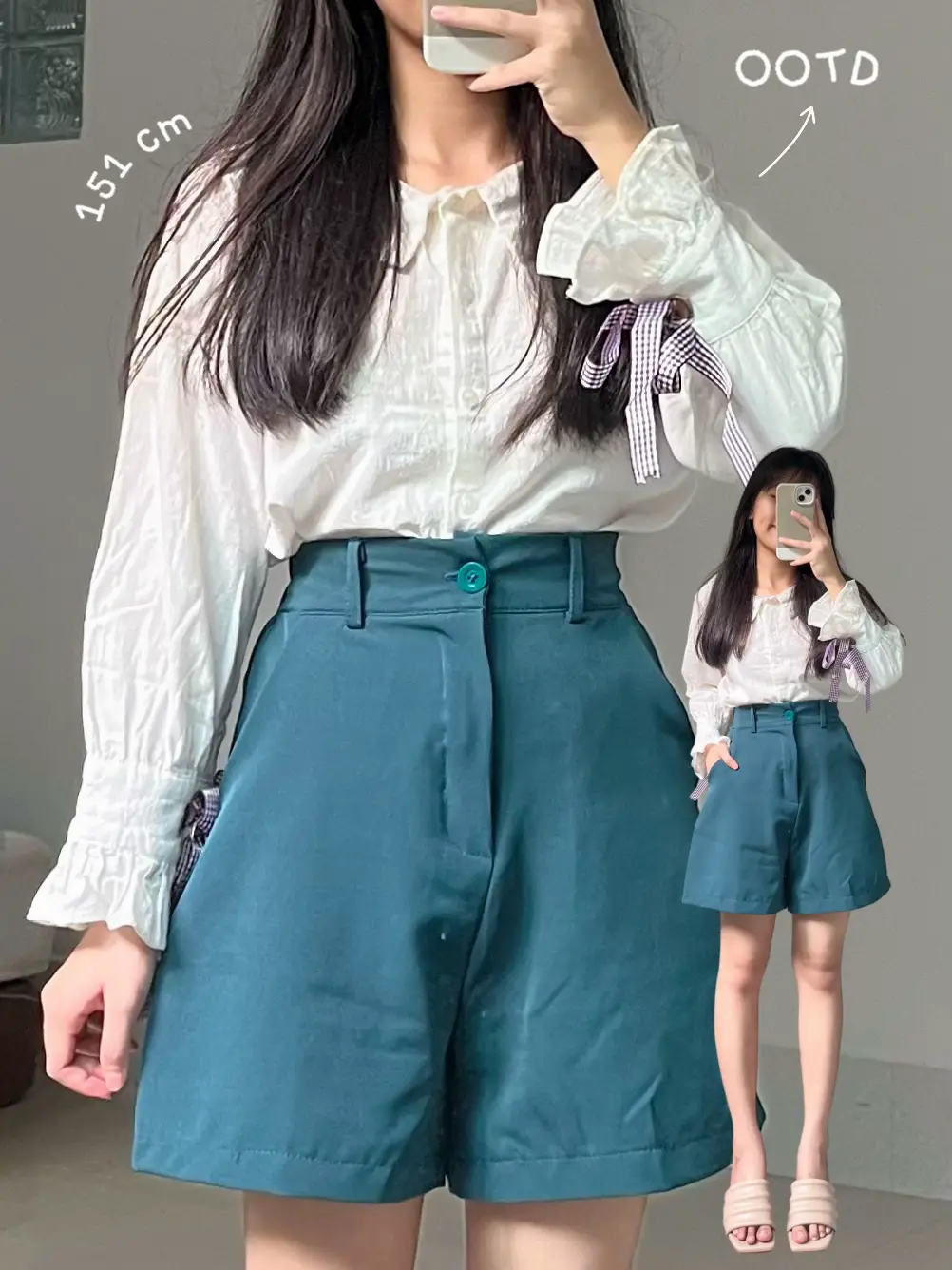ootd 150cm | แมทช์เสื้อเชิ้ตกับกางเกงขาสั้น 🐢♡‧₊˚ | แกลเลอรีที่โพสต์โดย Boxofsher 🎀 151cm~! | Lemon8