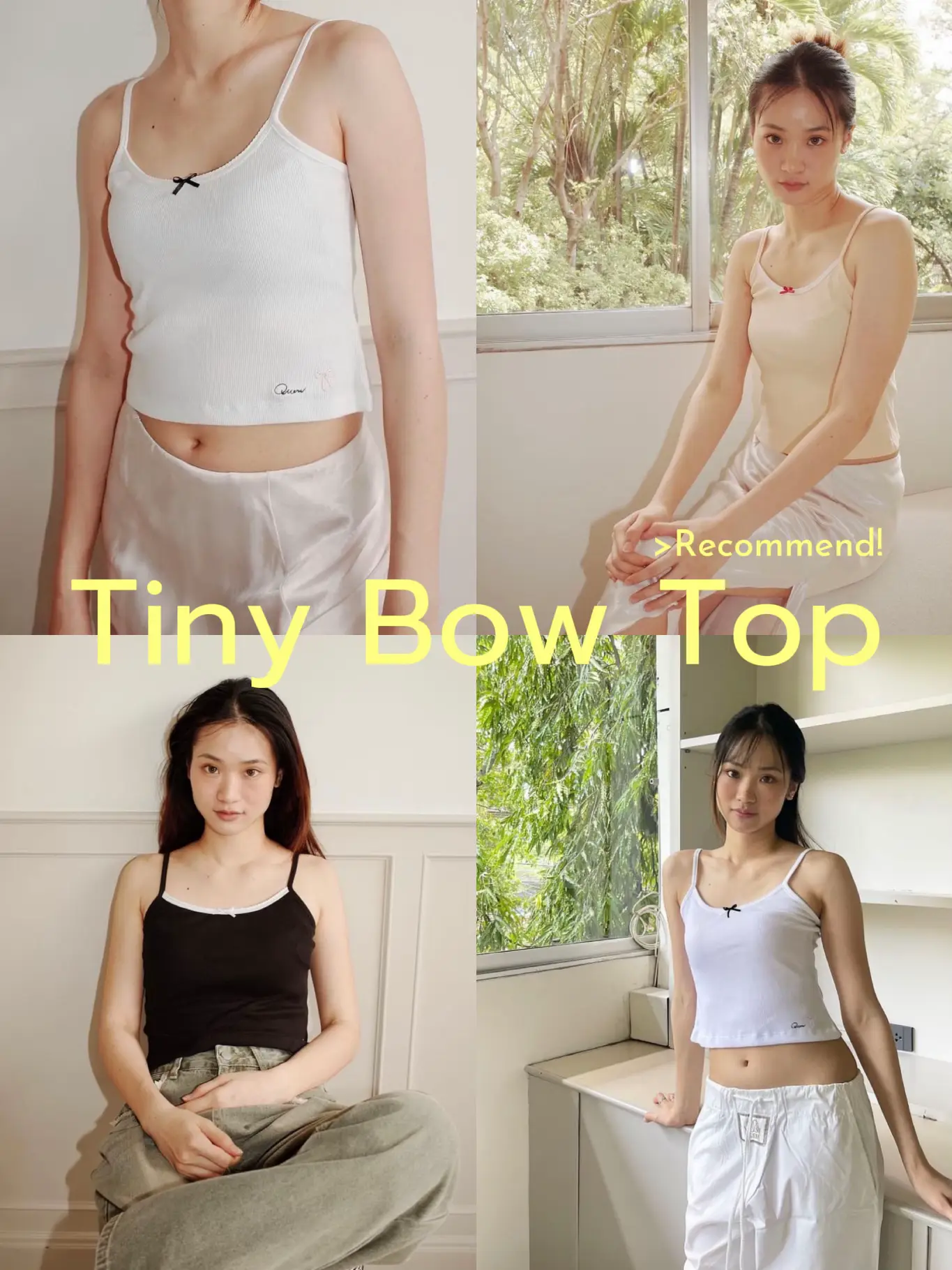Tiny Bow Top :: ป้ายยาสายเดี่ยวสุดคิวท์ดีเทลโบว์ยอดฮิต🎀 | แกลเลอรีที่โพสต์โดย Amotions.th | Lemon8