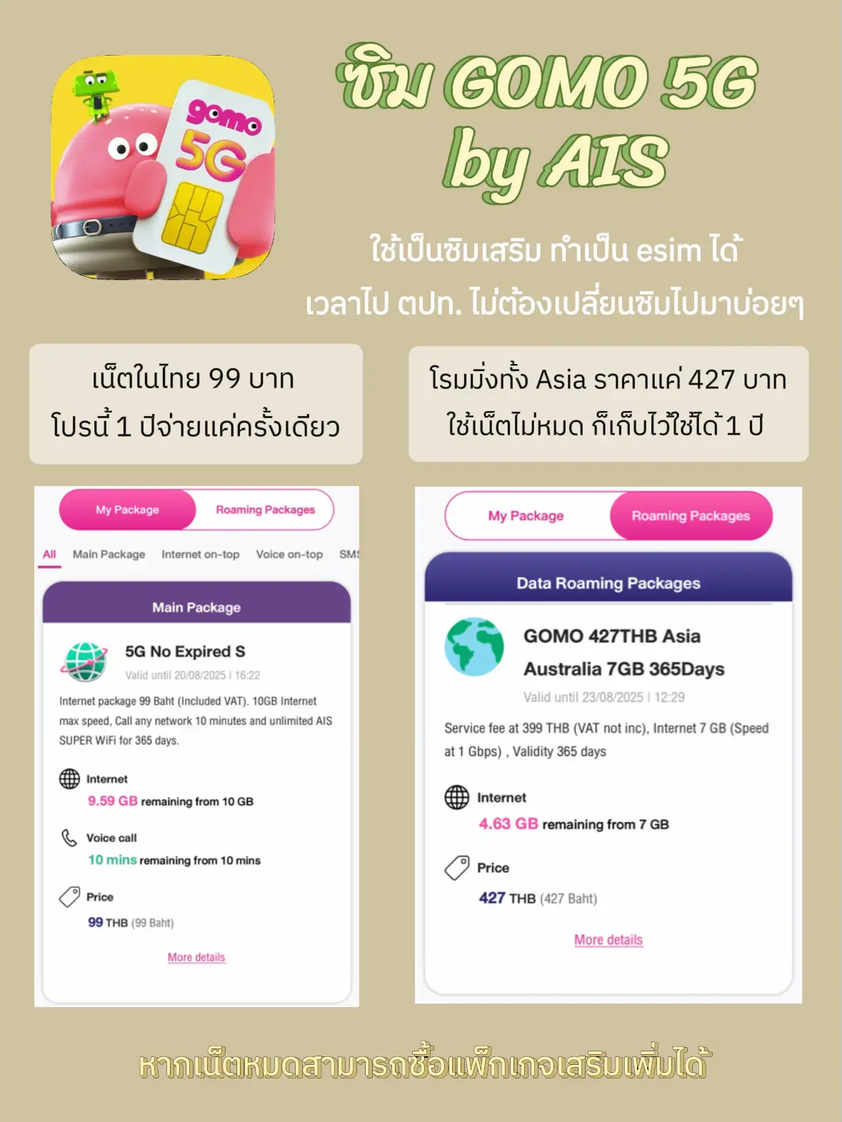 แนะนำ SIM สำหรับสายท่องเที่ยวต่างประเทศ ️ GOMO by AIS | แกลเลอรีที่ ...