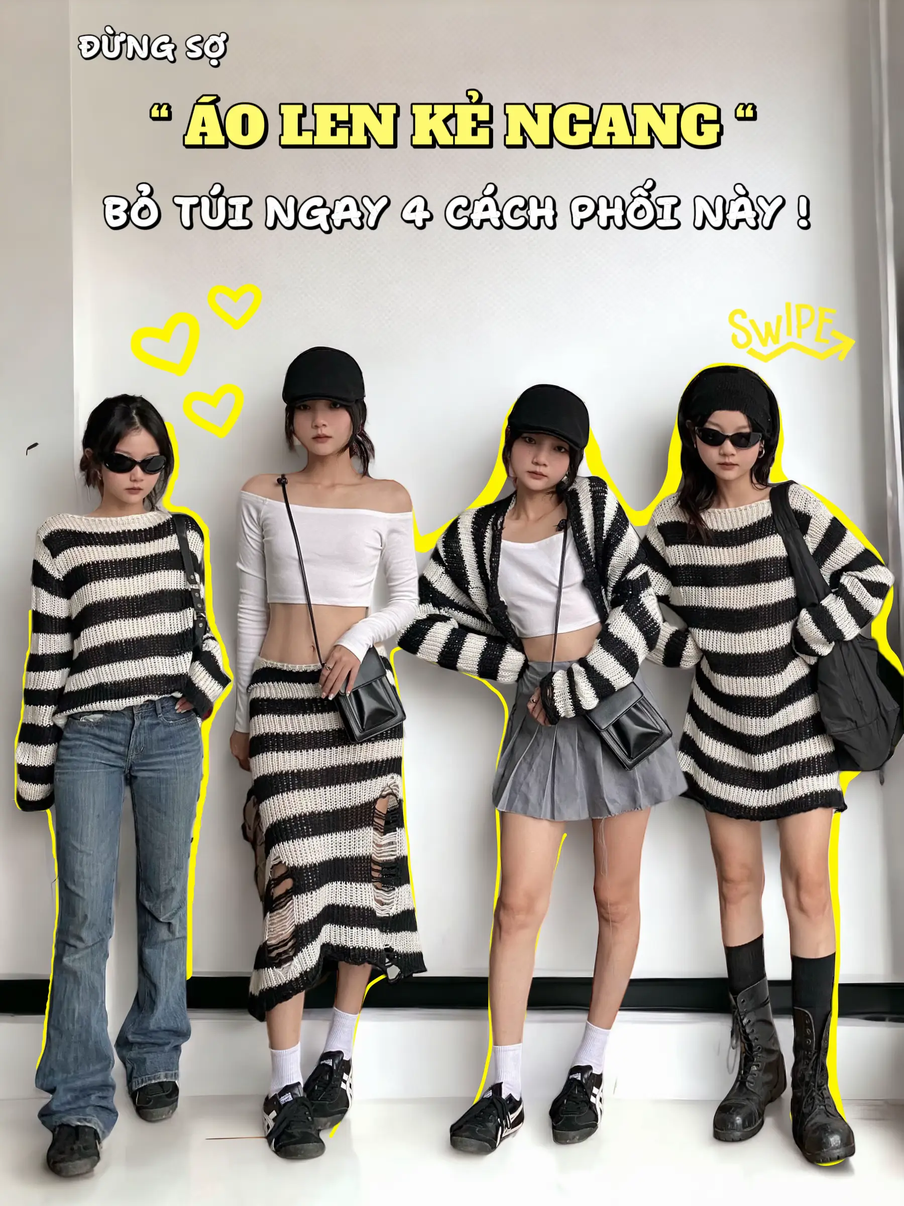 BỎ TÚI NGAY 4 CÁCH MẶC “ ÁO LEN KẺ NGANG “ | Bộ sưu tập do Vibu đăng | Lemon8