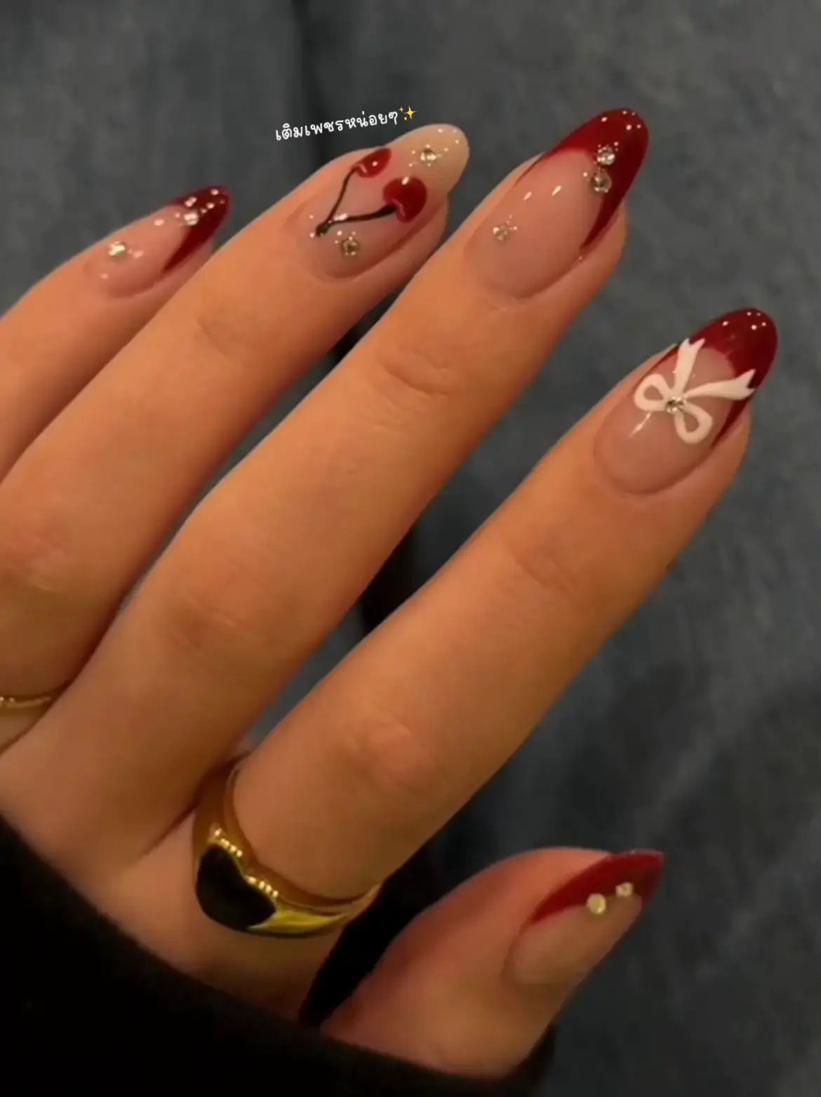 Red Nail With Cute Ribbon🎀 : Nail Idea 2024 🍋 | แกลเลอรีที่โพสต์โดย ...