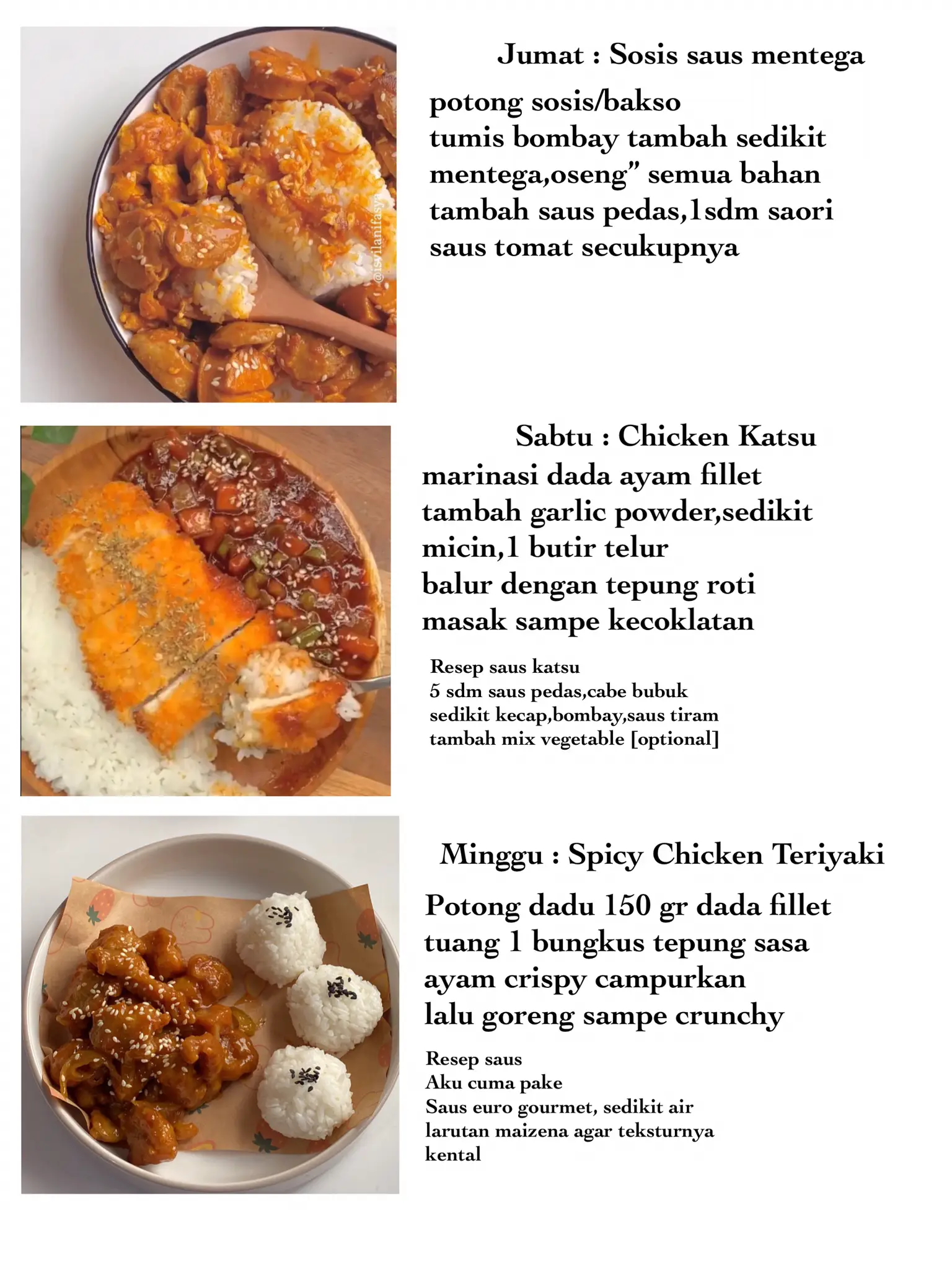 Inspirasi Menu makan siang, untuk seminggu!!🥰 | Galeri disiarkan oleh Isvilanifasya | Lemon8
