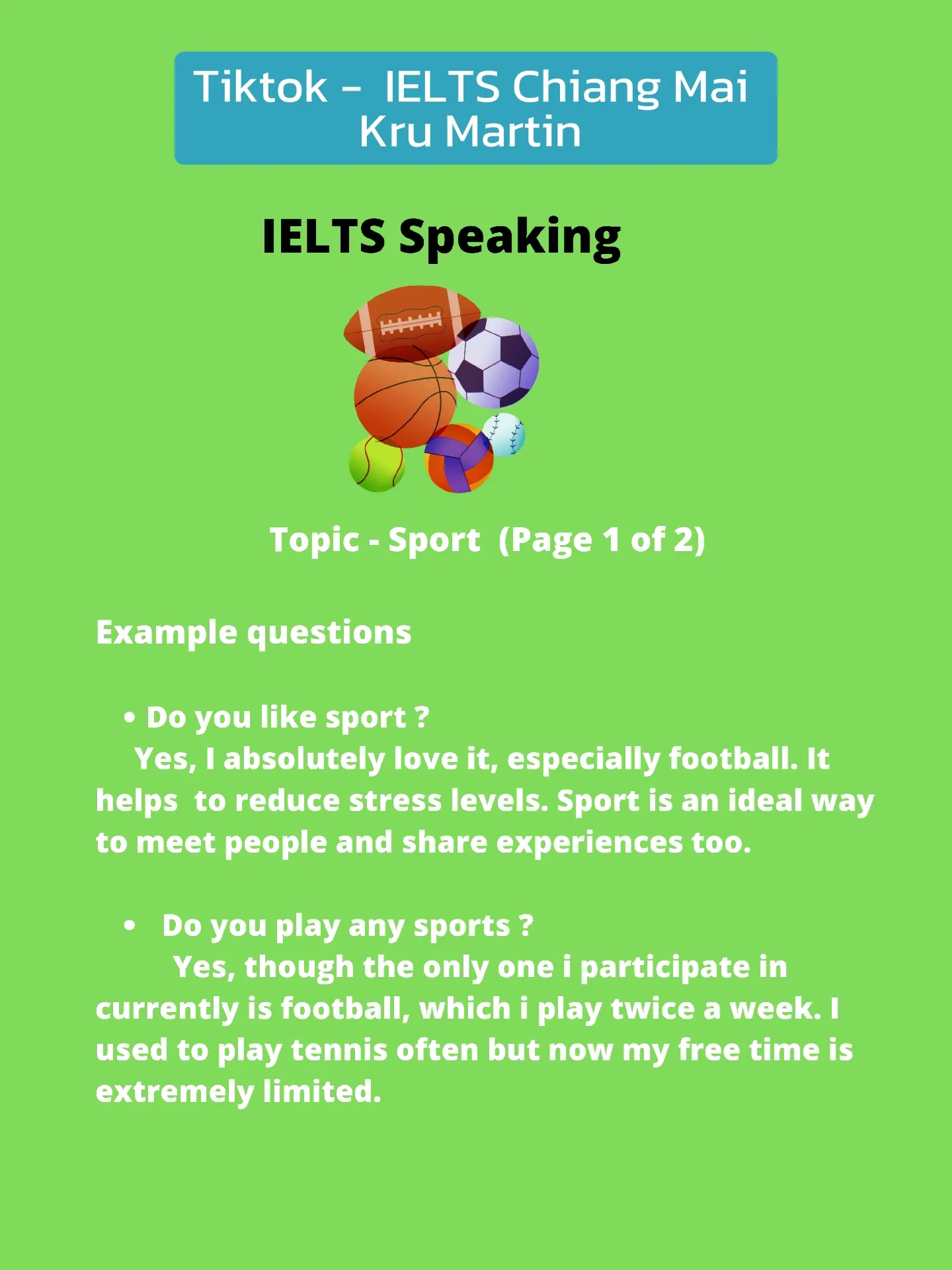 IELTS Speaking - Sport | แกลเลอรีที่โพสต์โดย IELTS Martin | Lemon8