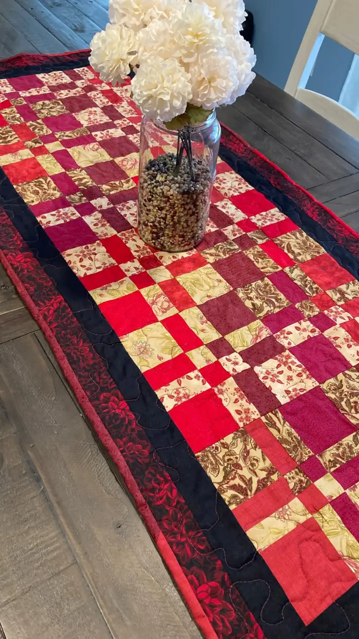 quilted Afternoon Tea Four Patch Table Runner | Video published by Patternprincess | Lemon8