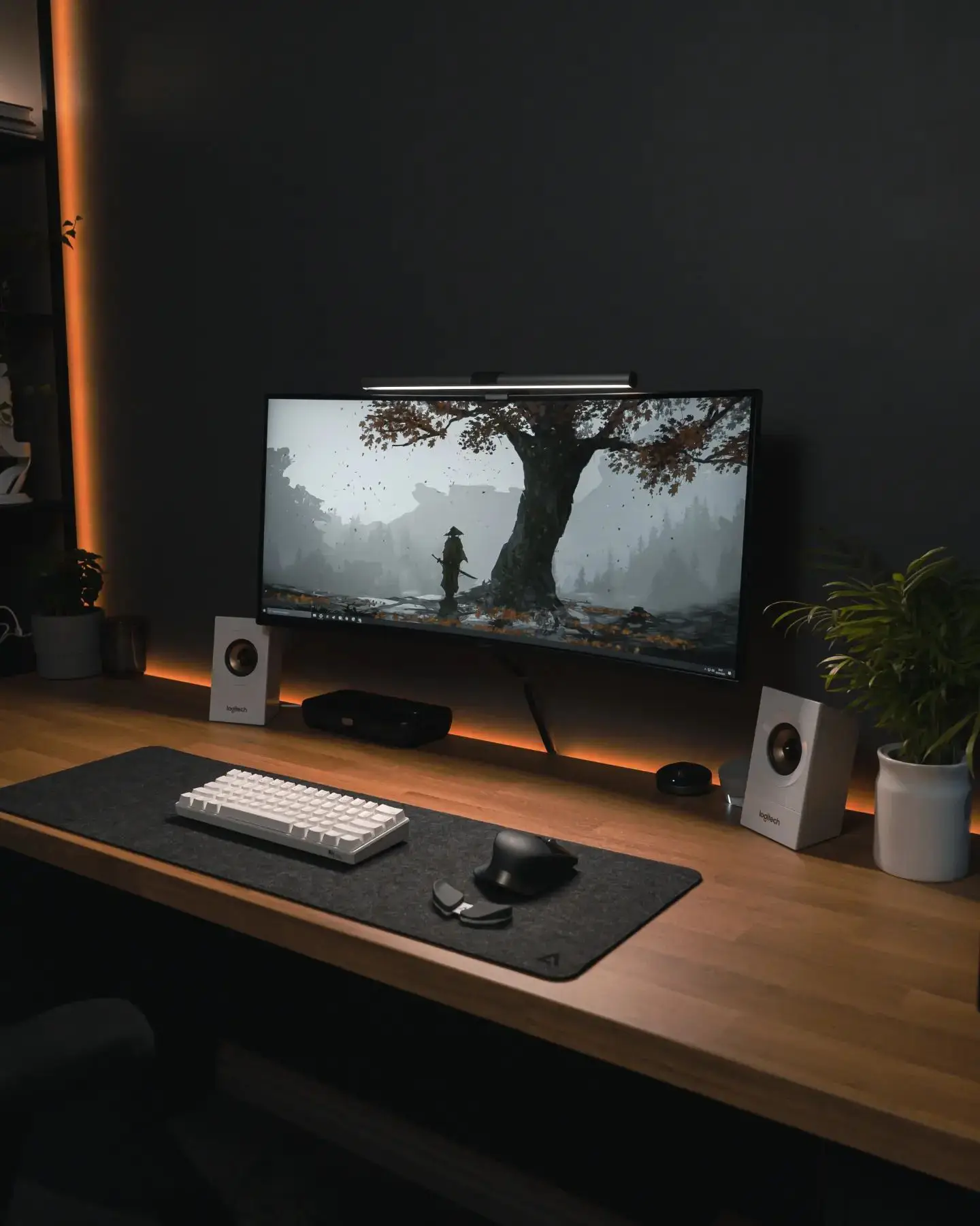 White keyboard on black desk store