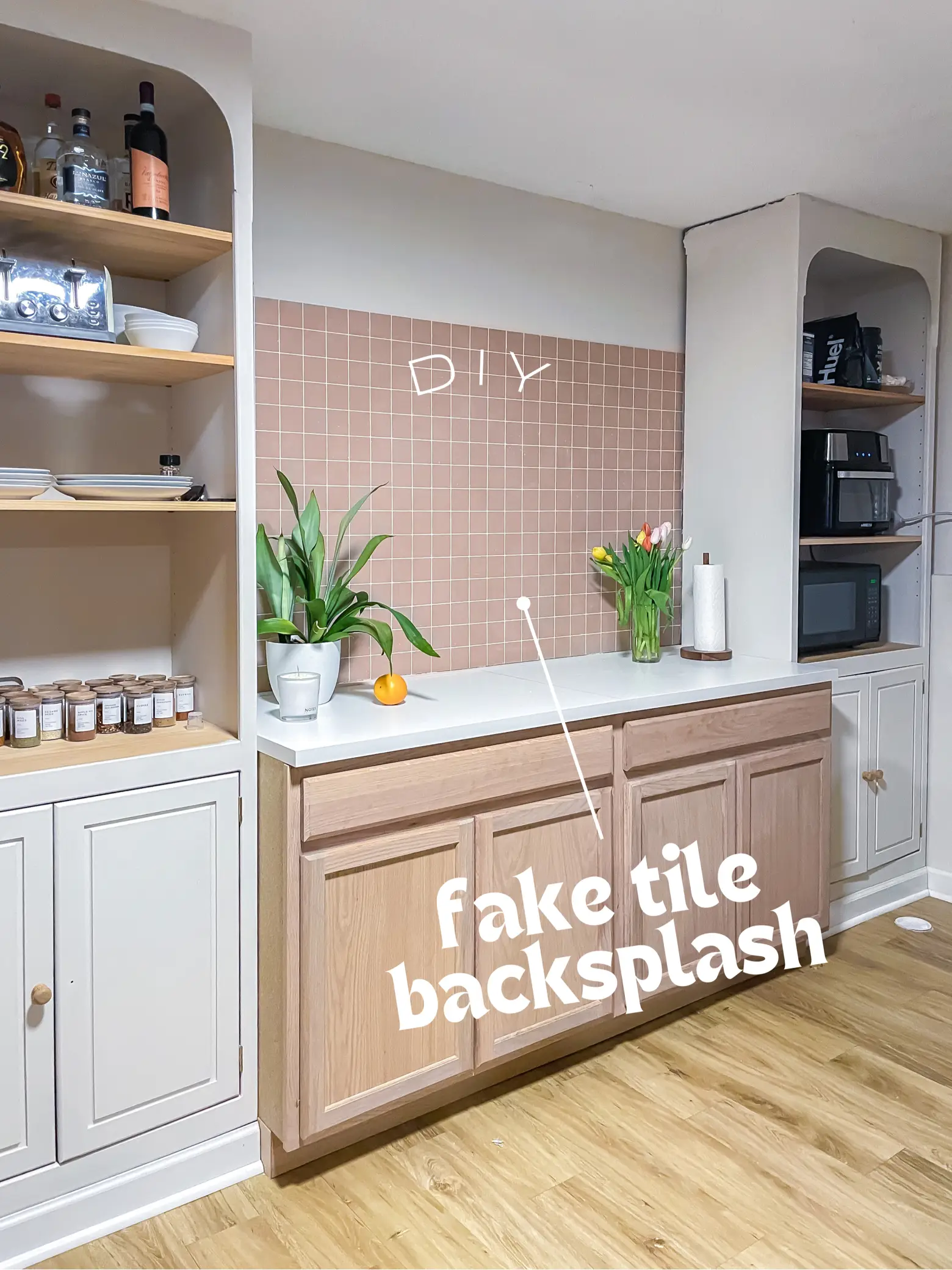 DIY Faux Backsplash Perfect for Rentals | Video published by Sarah ...