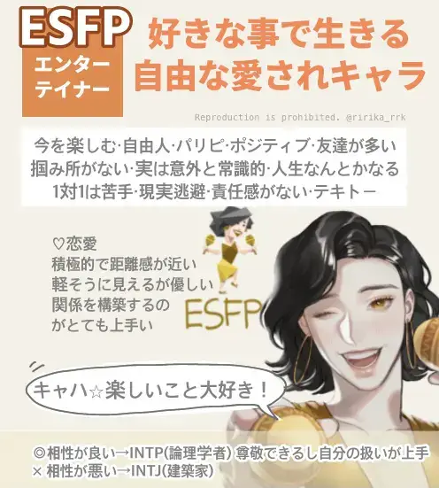 ESFPの性格&相性(16タイプ診断≠MBTI診断) | 鷹ノ爪リリカが投稿したフォトブック | Lemon8