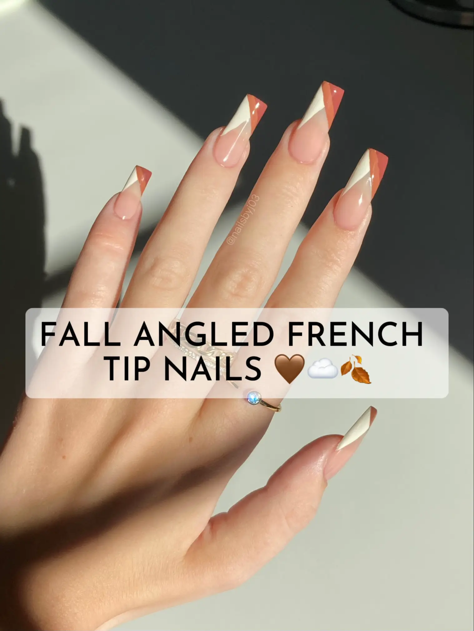 fall angled french tip nails 🤎☁️🍂 | Video published by Julia | Nails ...