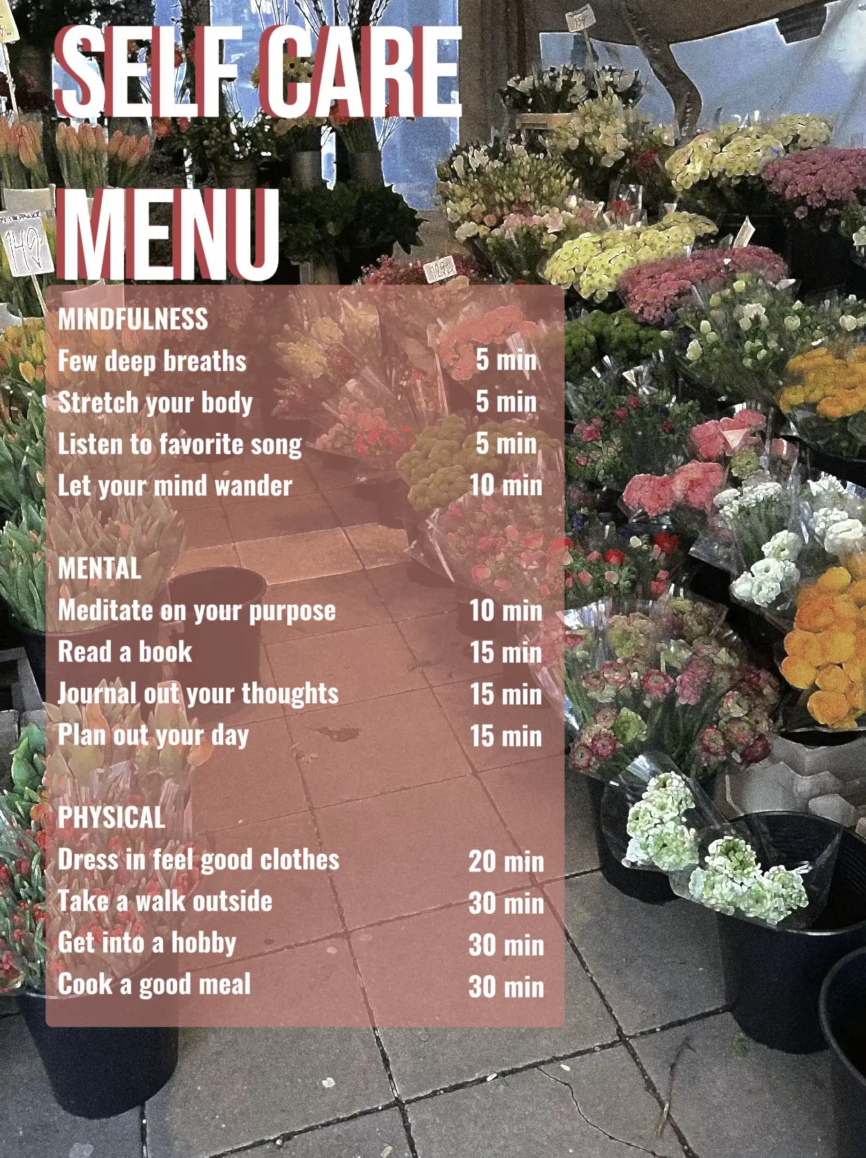 Self Care Menu 🌸🍄 | Gallery posted by iri | Lemon8