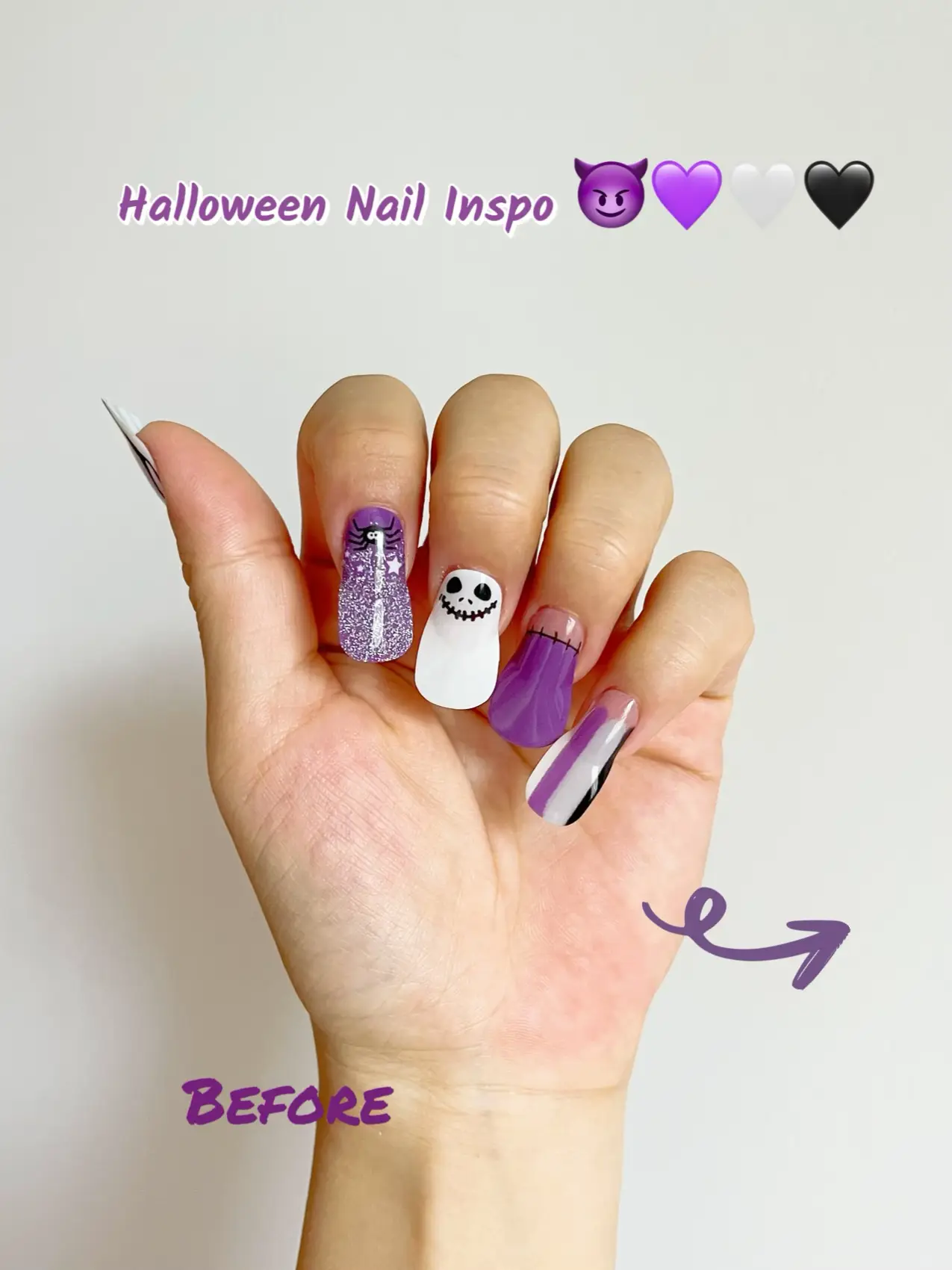 Semi Cured Gel Nail Wraps-Spooky Purple 😈💜🤍🖤 | Gallery posted by ...