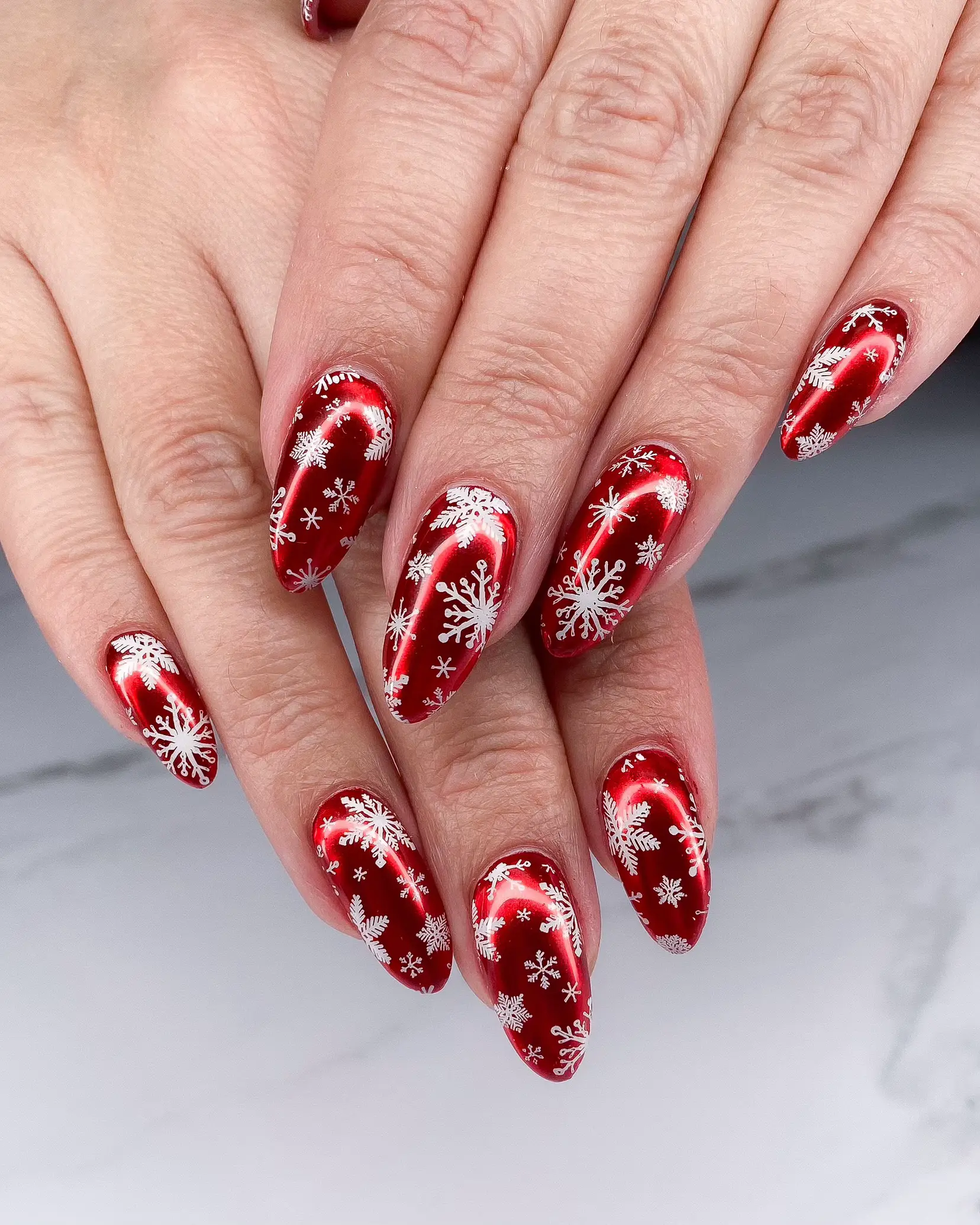 Red Chrome & Snowflakes | Gallery posted by Brandy | 💅🏻 | Lemon8