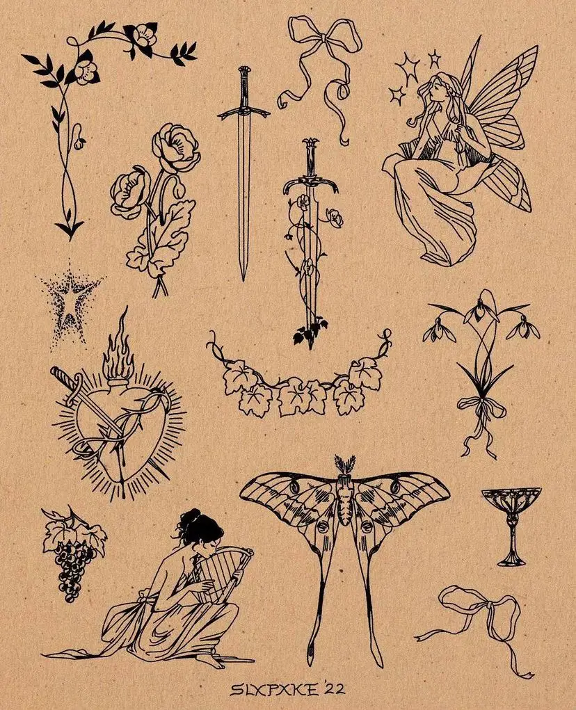 TATTOO FLASH SHEETS 🤍🖤💋 | Gallery posted by CC 🍒🐿️🩵🧁♒️🧸 | Lemon8