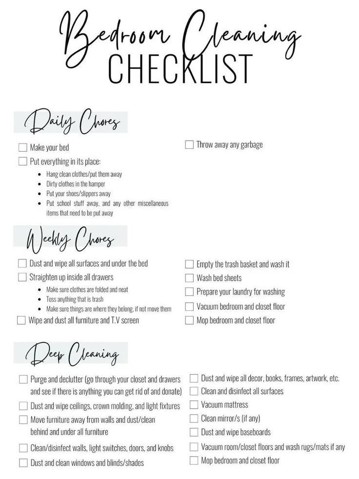 Bedroom Cleaning Checklist 📝 | Gallery posted by Home Journal | Lemon8