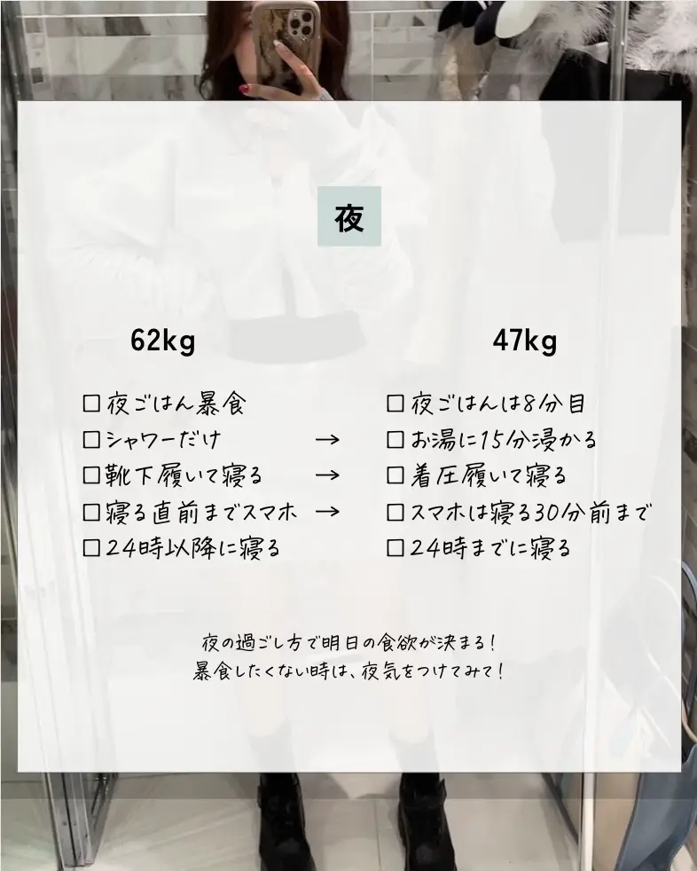 62kg→47kg変えたこと🤍 | あいみ⌇15kg痩せた元過食症が投稿したフォトブック | Lemon8